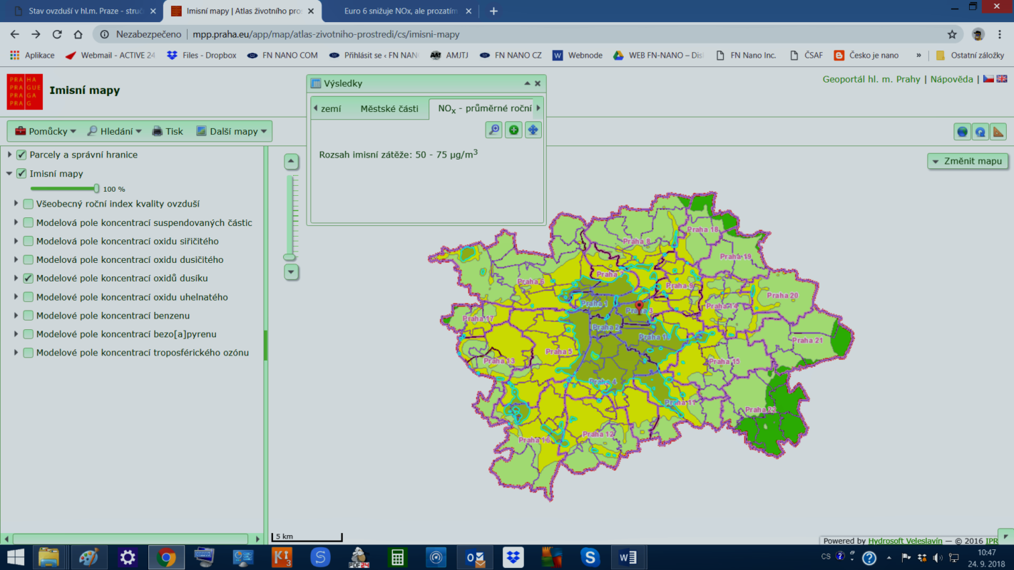 Imisn° mapa Prahy (NOx) – FN NANO