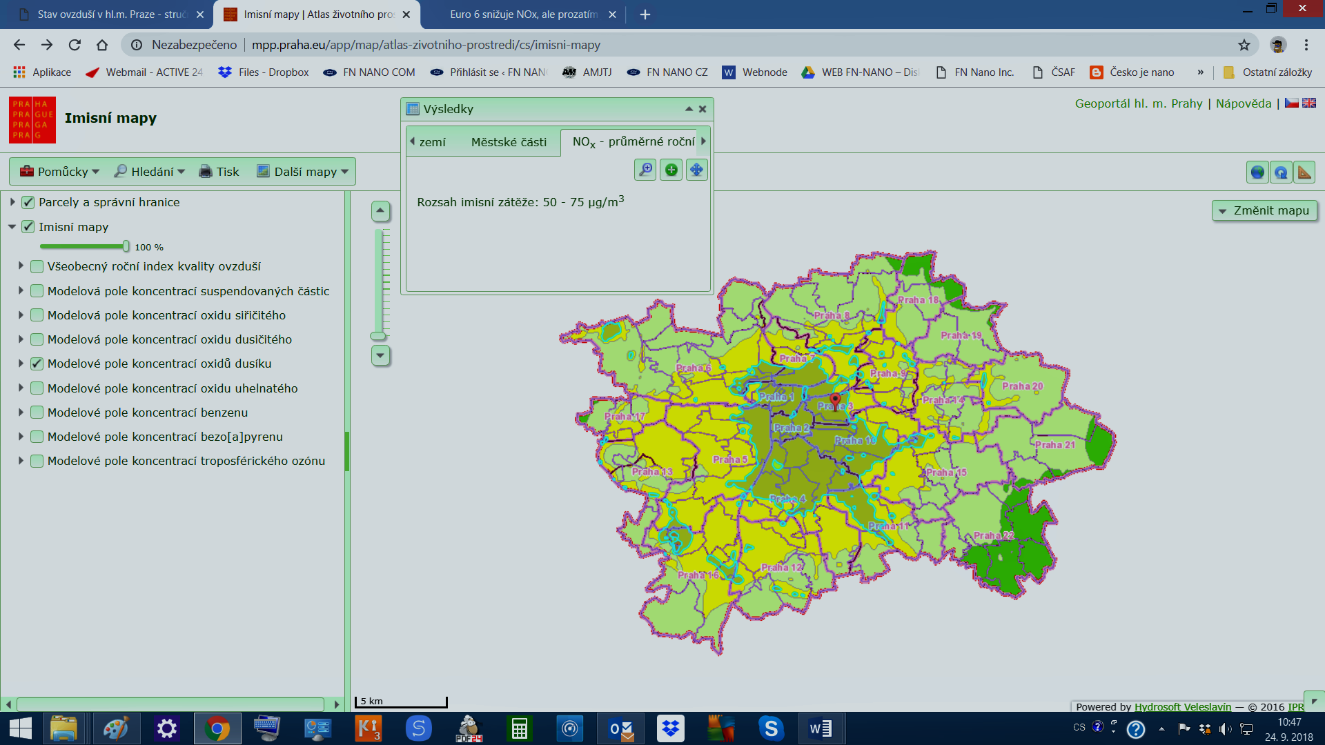 Imisn° mapa Prahy (NOx) | FN NANO