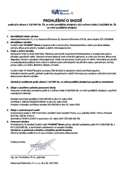 PROHLÁŠENÍ O SHODĚ FNNANO Wood – FN NANO